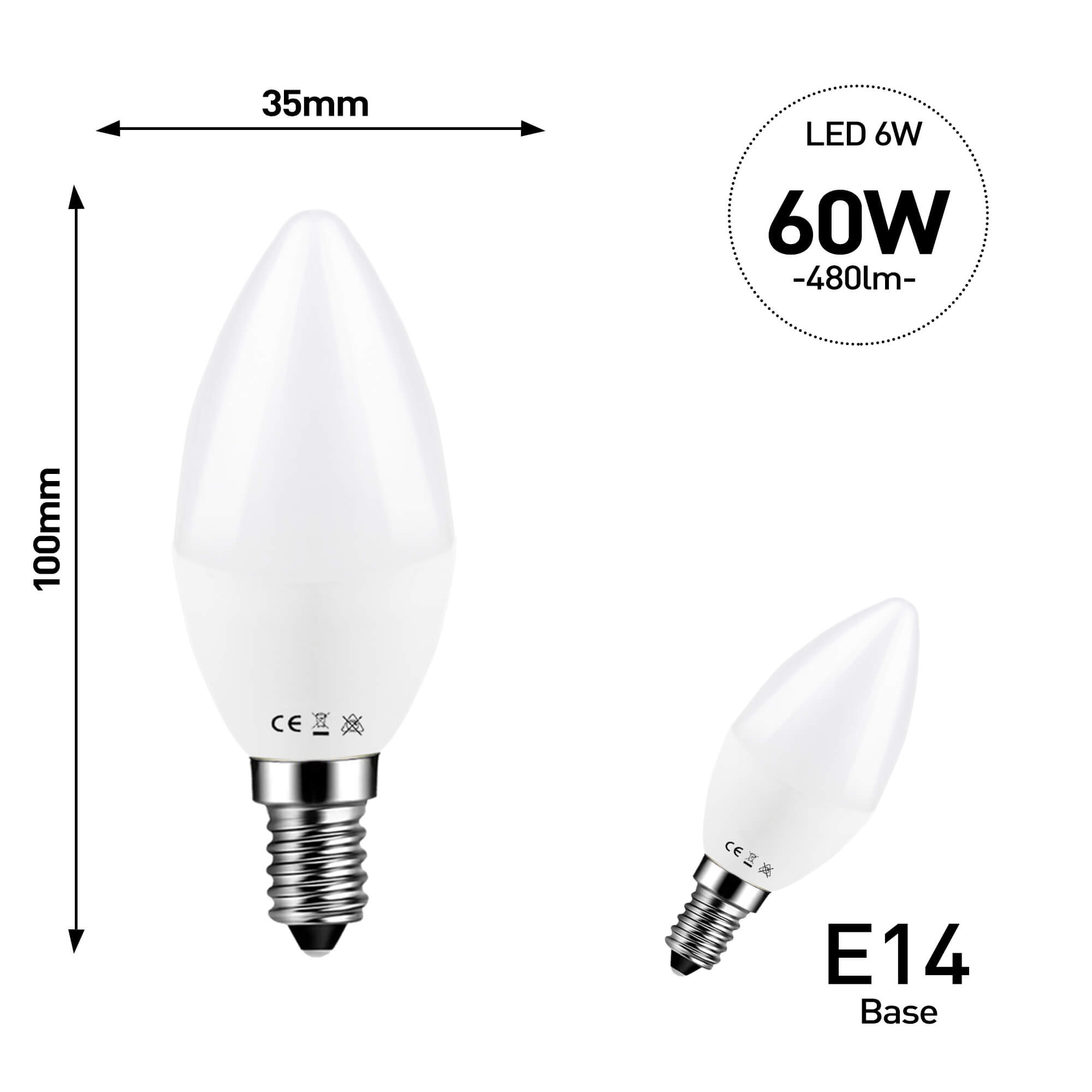 6W E14 2700K-3000K LED lemputė - LEDlumina