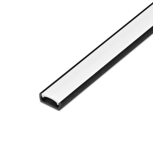 2m juodas plastikinis bėgelis su matiniu dangteliu - LEDlumina